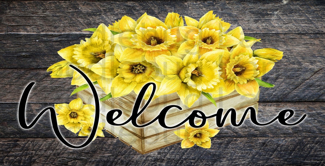 Welcome Wreath Sign-spring Welcome Sign-spring Daffodil-yellow Flowers ...
