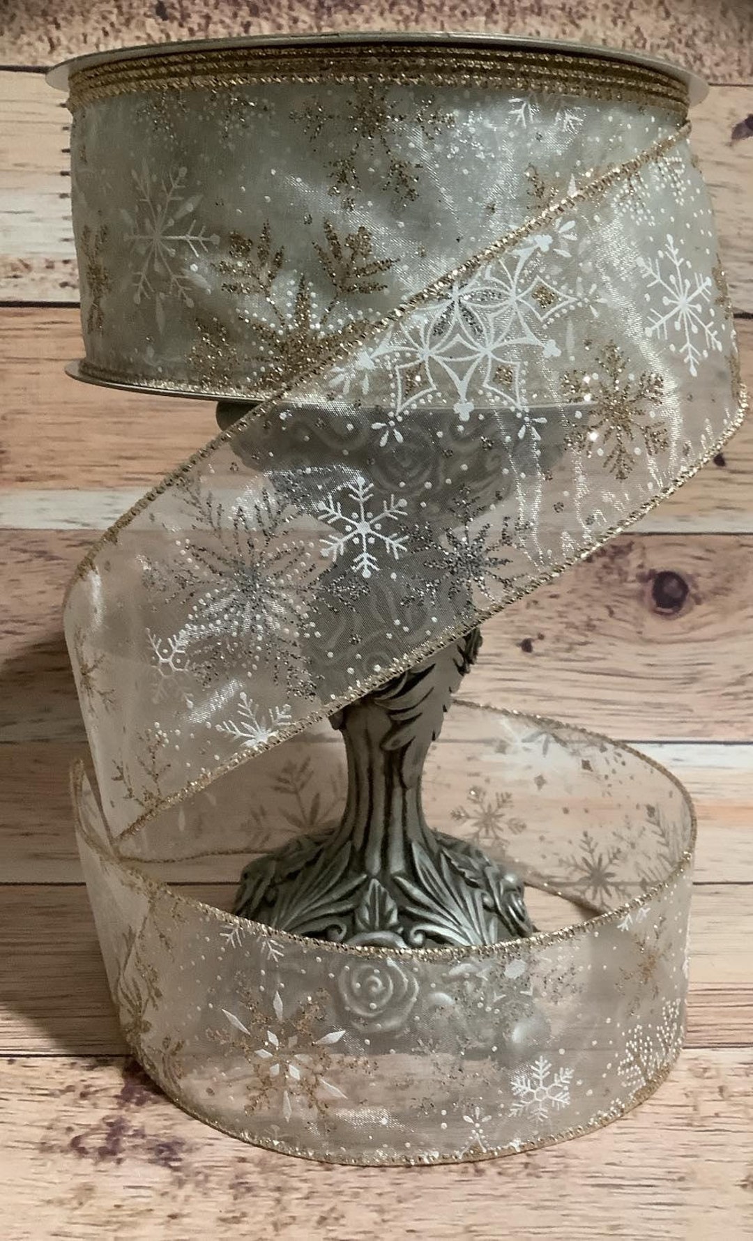 2.5" X 5 Yards Sheer Snowflake Wired Ribbon - Christmas Ribbon - Winter ...