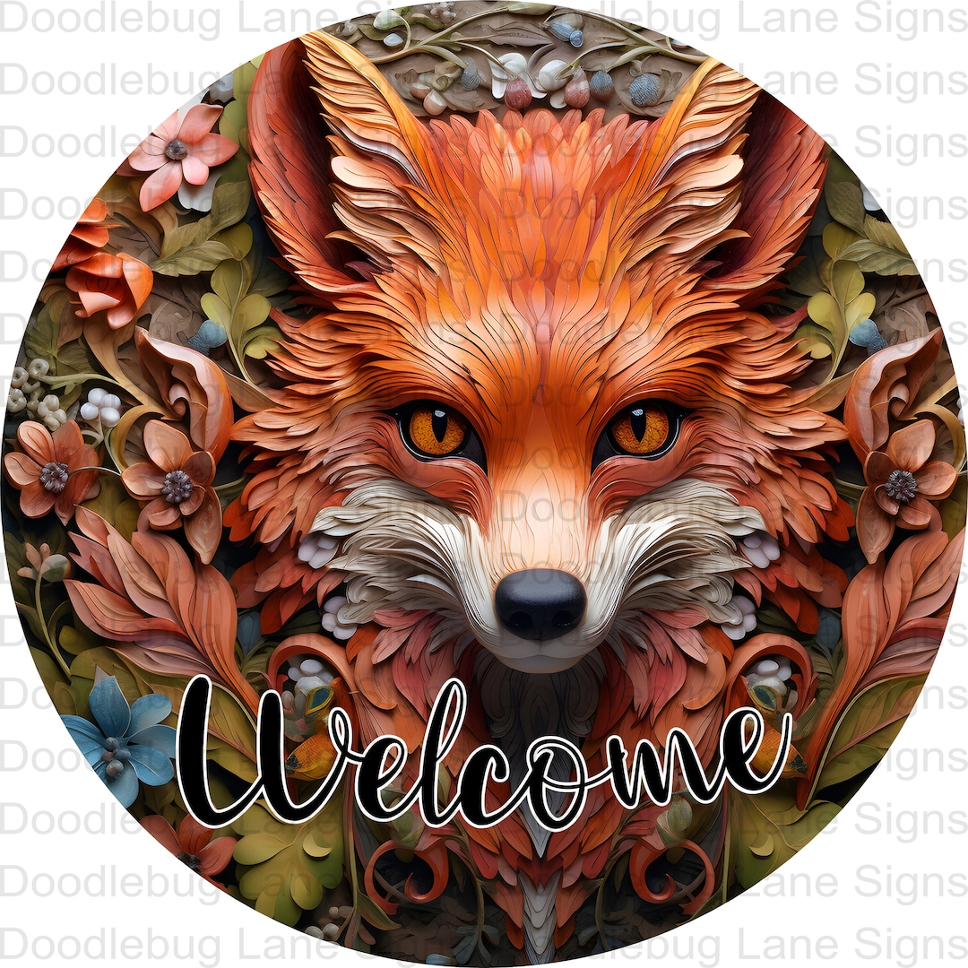 3D Fox Wreath Sign - Welcome Wreath Sign - Red Fox Sign - Woodland ...