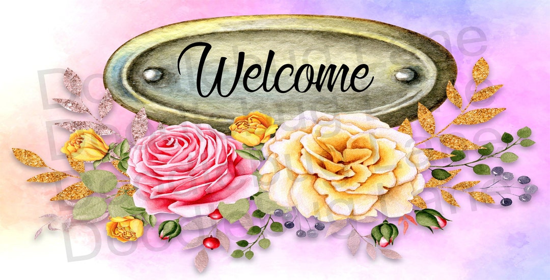 Metal Wreath Sign - Welcome Sign - Rose Sign - Summer Sign - Welcome ...