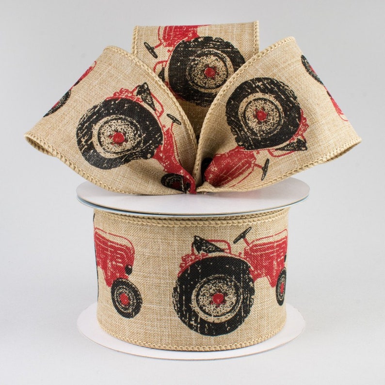 Wired Ribbon Red Tractor Ribbon Farm Ribbon Farmhouse | Etsy