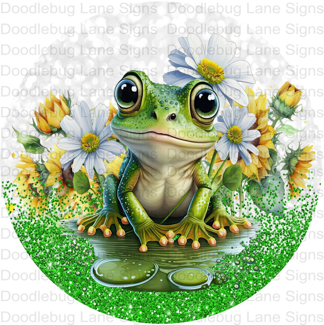 Frog Wreath Sign - Frog on Lilypad Sign - Spring Wreath Sign - Round ...