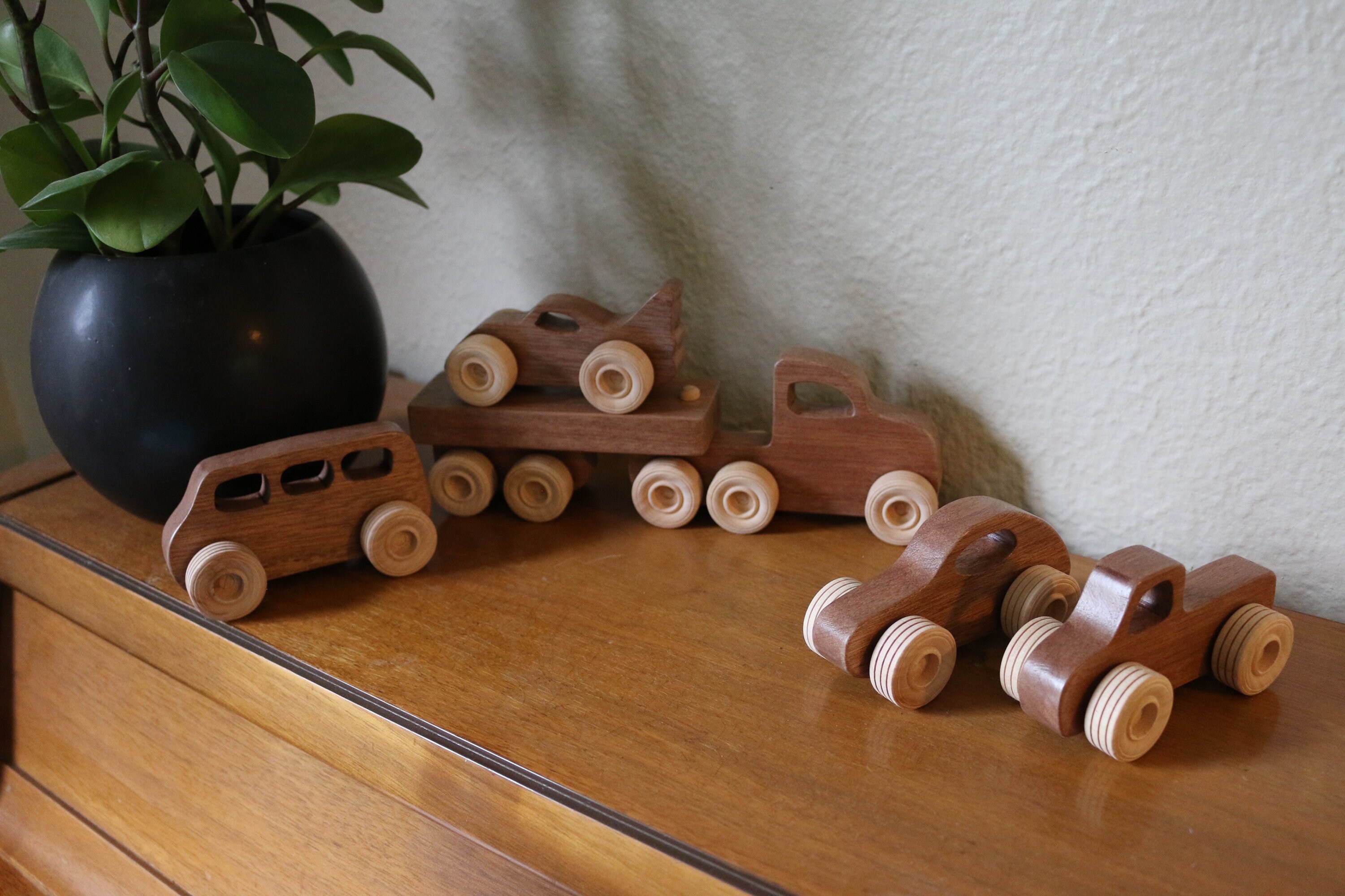 6 Piece Wooden Toy Car Set Car Carrier Wooden Truck Toy - Etsy