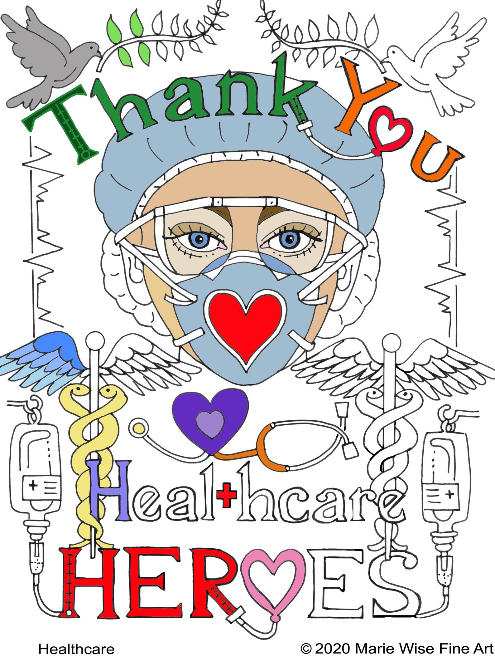 Thank You Healthcare Heroes - Printable - Coloring Page - Digital ...