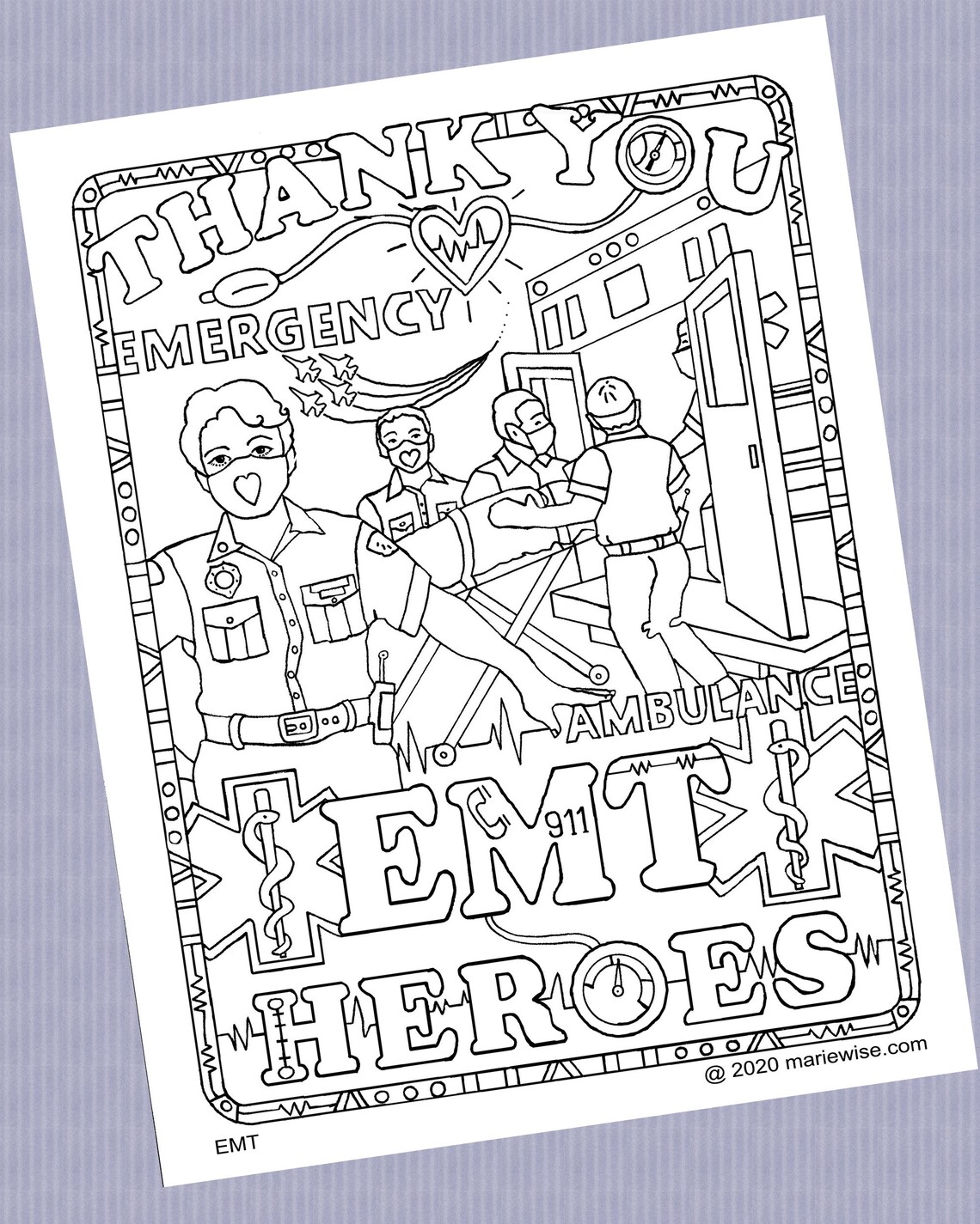 Thank You EMT Heroes Coloring Page – Printable Art (digital Download ...