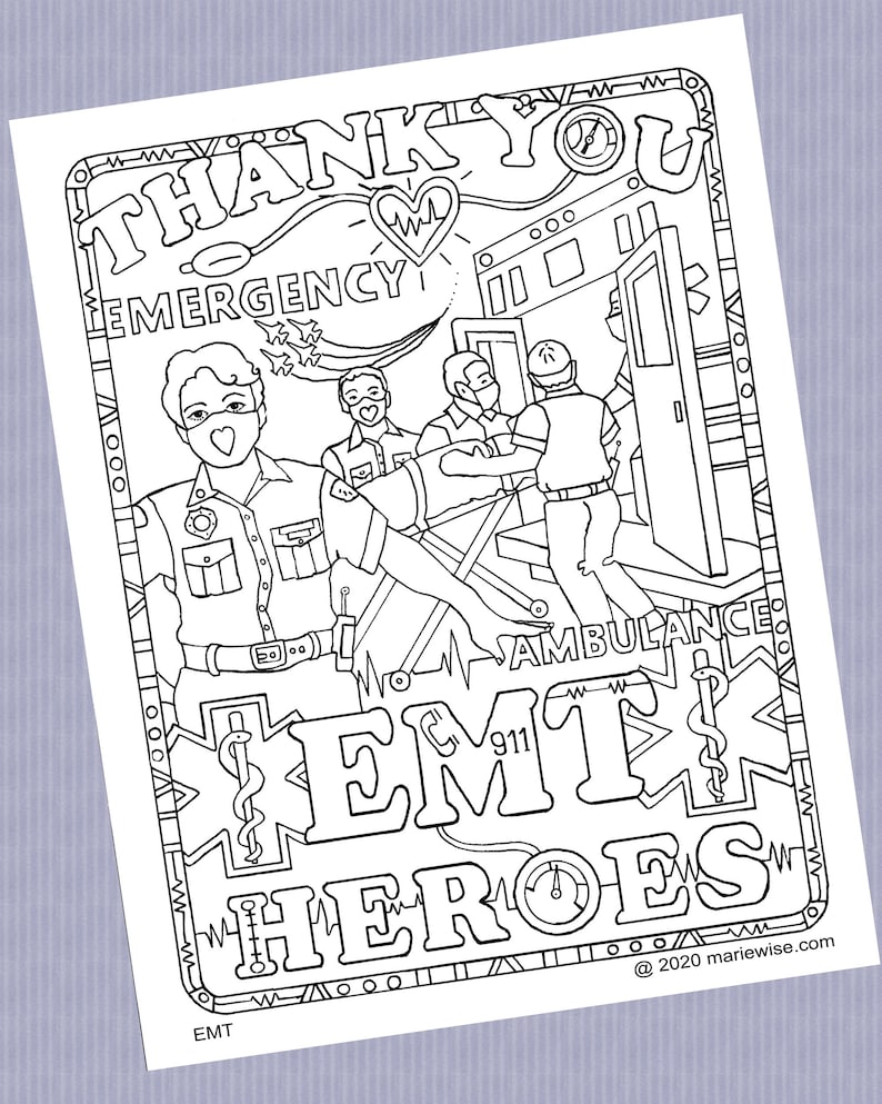 Thank You EMT Heroes Coloring Page – Printable Art (digital Download ...