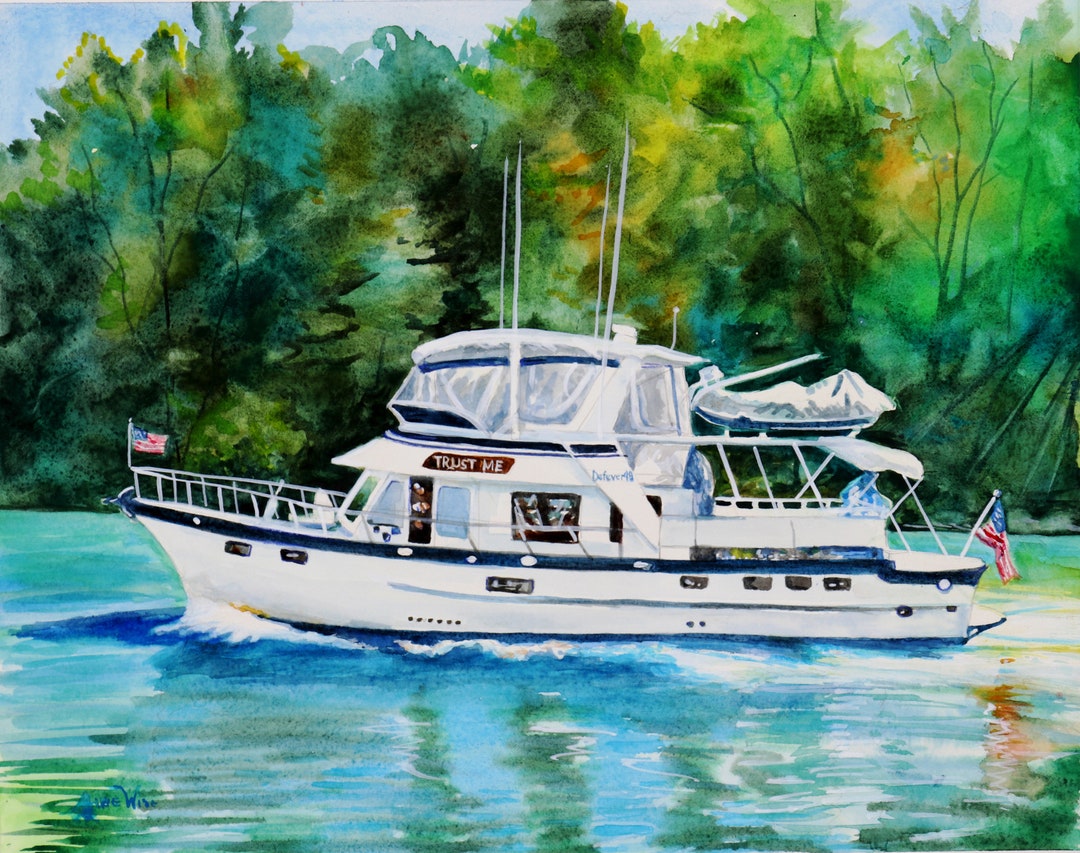 Custom Boat Painting in Watercolor, Original Boat Landscape Art, Yacht ...