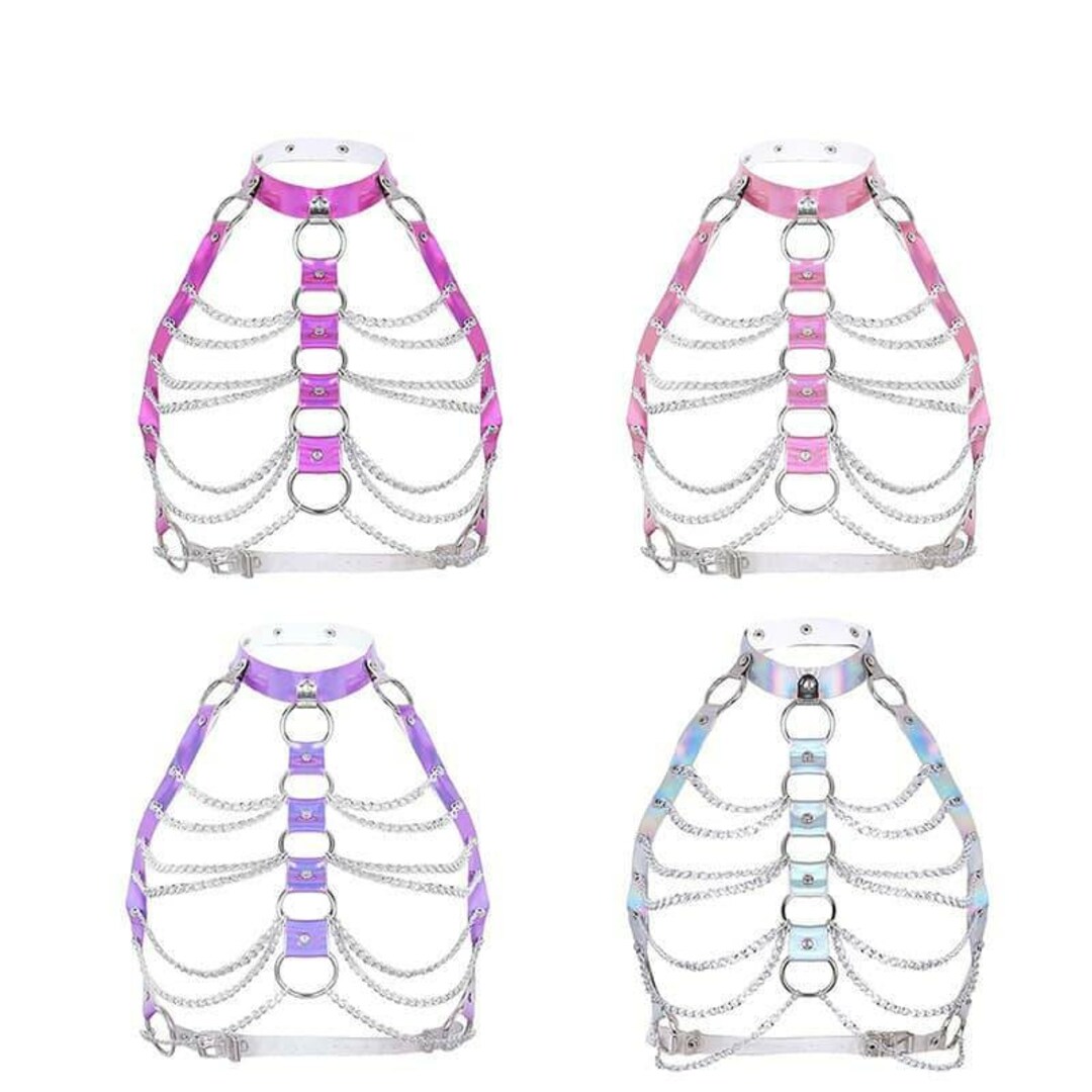 Leather Chain Breast Harness / Rave Harness / Holographic / - Etsy