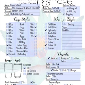 DIY Editable Custom Tumbler Order Form With Invoicing Sections in PDF! Great for Those Craft ...