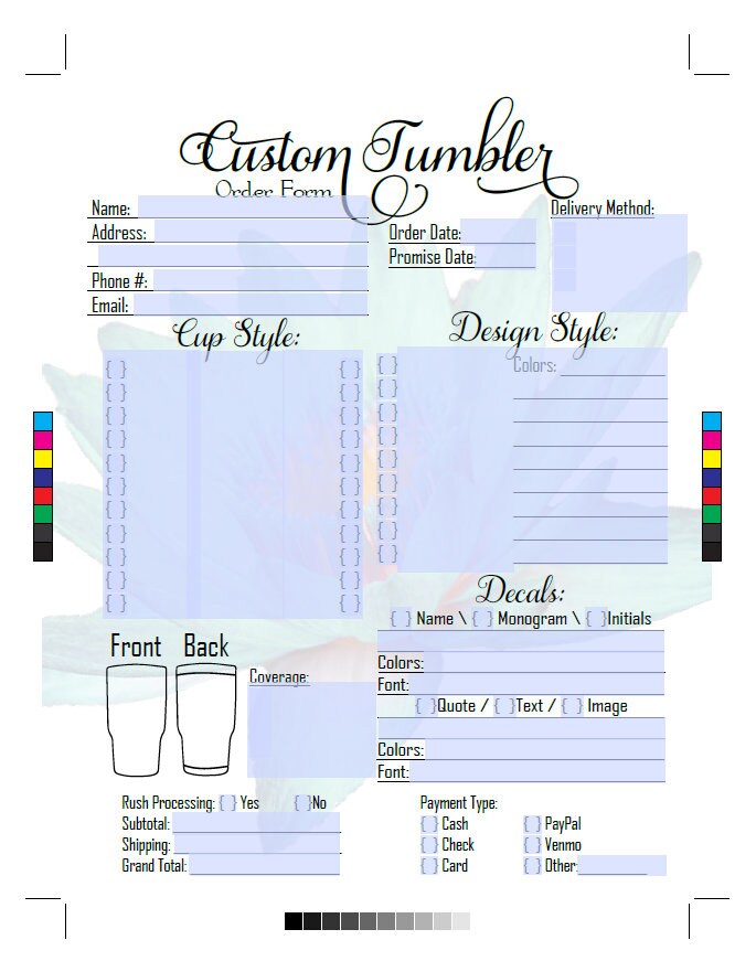 DIY Editable Custom Tumbler Order Form With Invoicing Sections in PDF ...