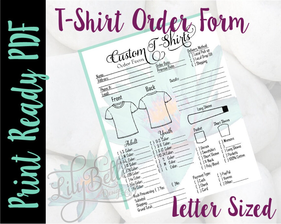 Custom T-shirt Print Ready Order Form in PDF & JPG Style 1 - Etsy