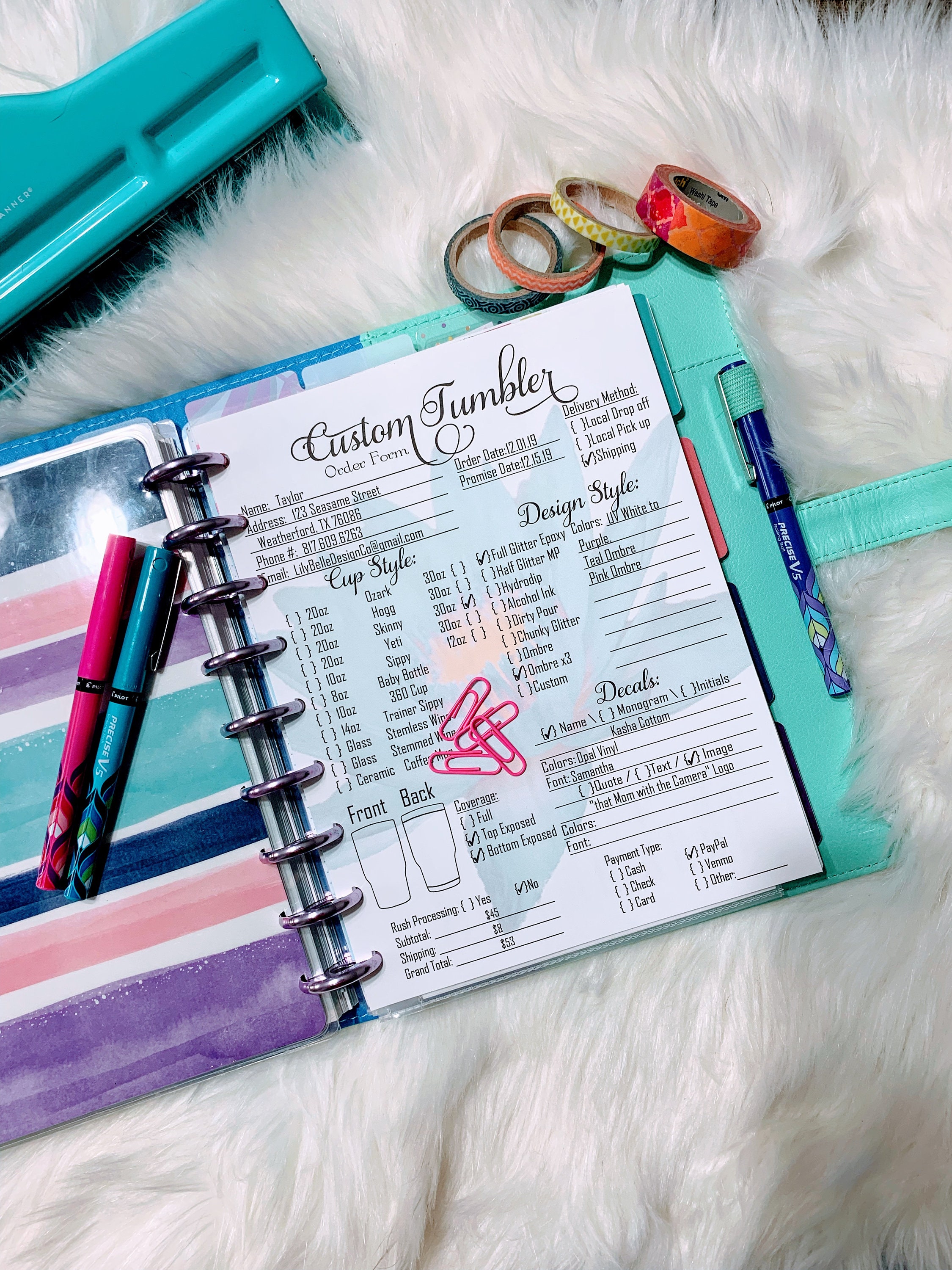 DIY Editable Custom Tumbler Order Form With Invoicing Sections - Etsy