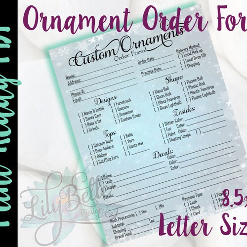 Custom Ornament Print Ready Order Form in Letter Sized PDF - Etsy