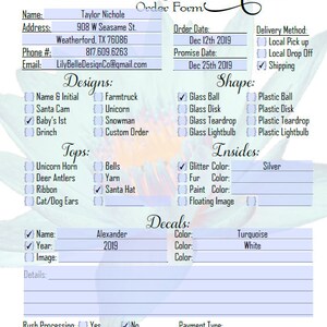 Custom Ornament Invoice Editable Order Form Happy Planner Sized in PDF ...