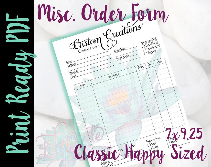 Misc. General Print Ready Order Form for Classic Happy Planners in PDF ...