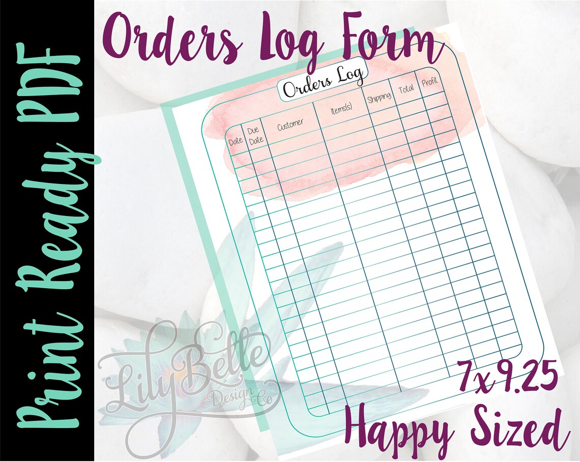 Order Log Tracker Print Ready Form in PDF Perfectly Sized for - Etsy