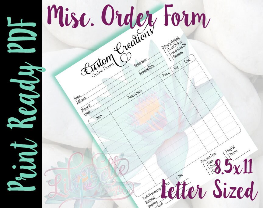 Misc. General Order Form Print Ready Order Form in PDF & JPG | Etsy
