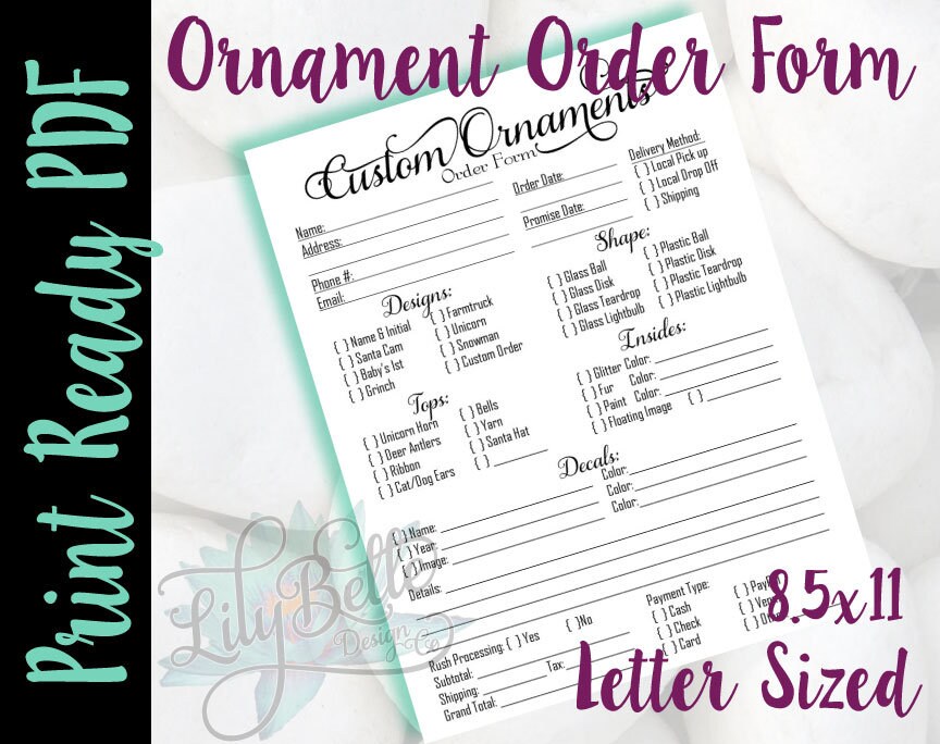 Custom Ornament Print Ready Order Form in Letter Sized PDF With a ...