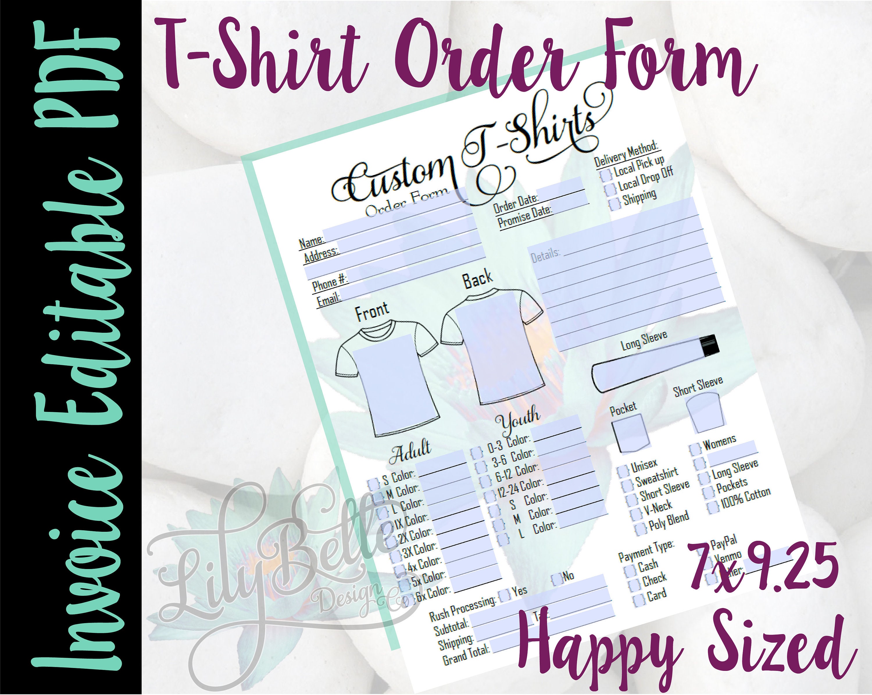 Custom T-Shirt Print Ready Order Form with editable Invoice | Etsy