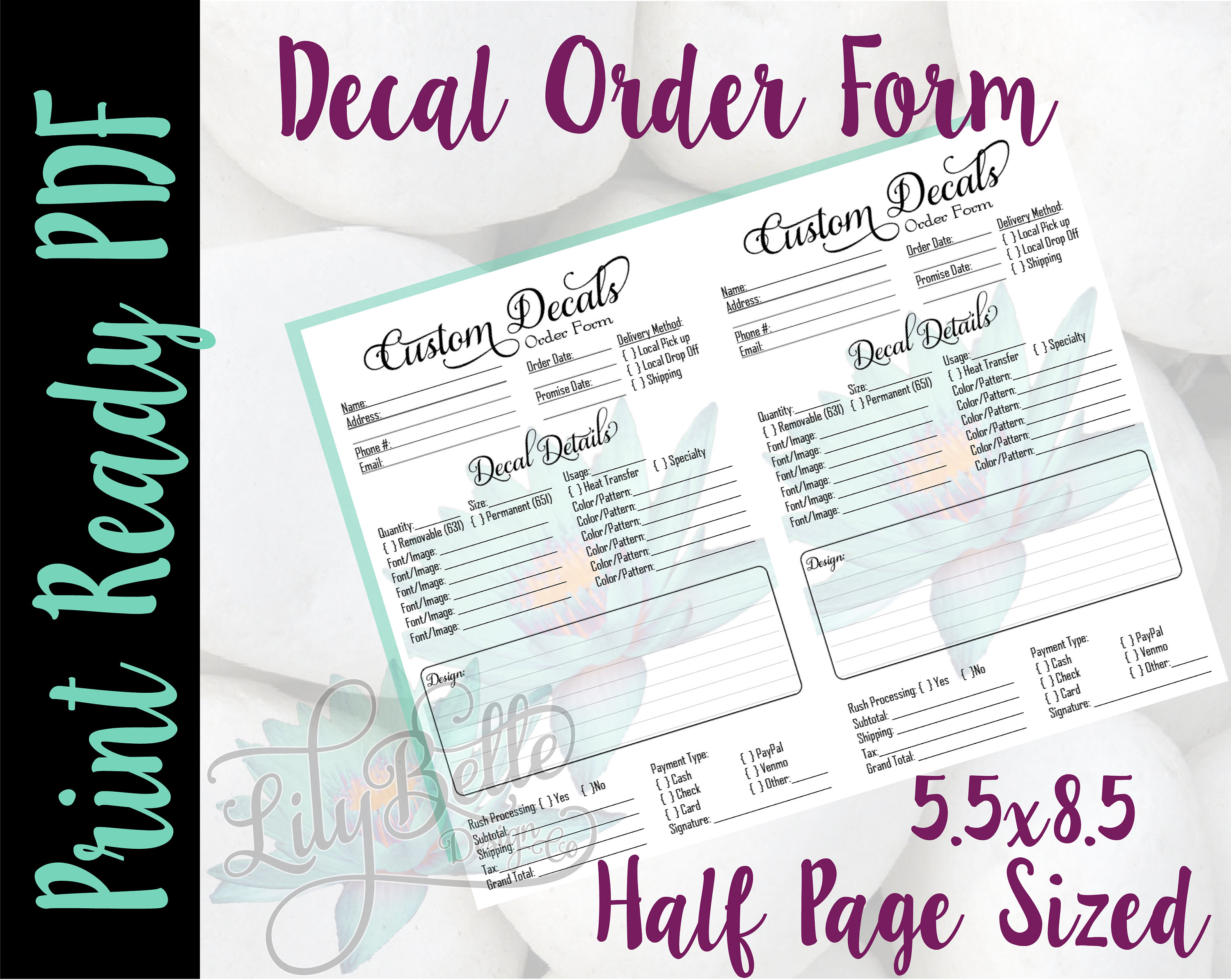 Custom Decal Print Ready Order Form for Junior Planners, Half Letter ...