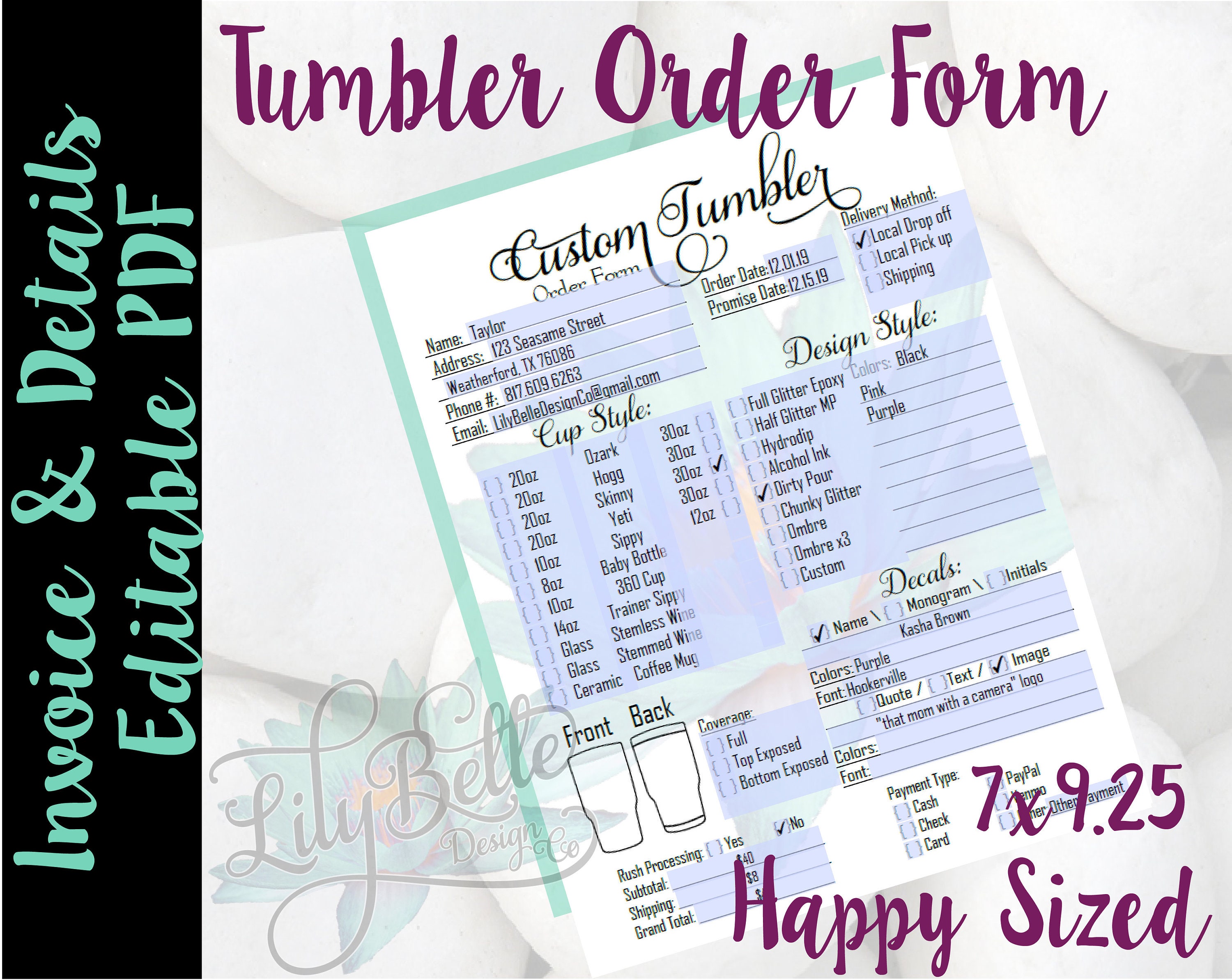 DIY Editable Custom Tumbler Order Form With Invoicing Sections - Etsy