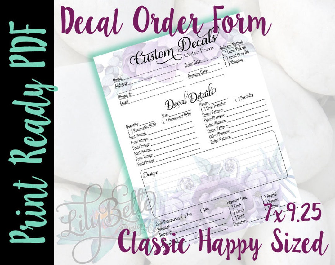 Custom Decal Print Ready Order Form With Purple Top and Bottom Bouquets ...