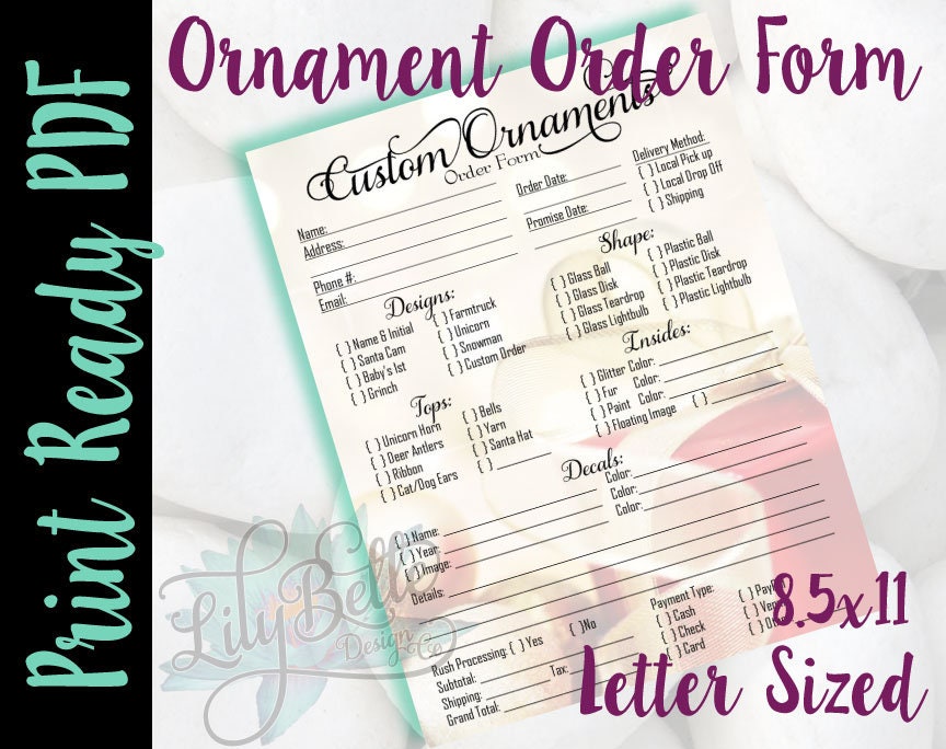 Custom Ornament Print Ready Order Form in Letter Sized PDF - Etsy