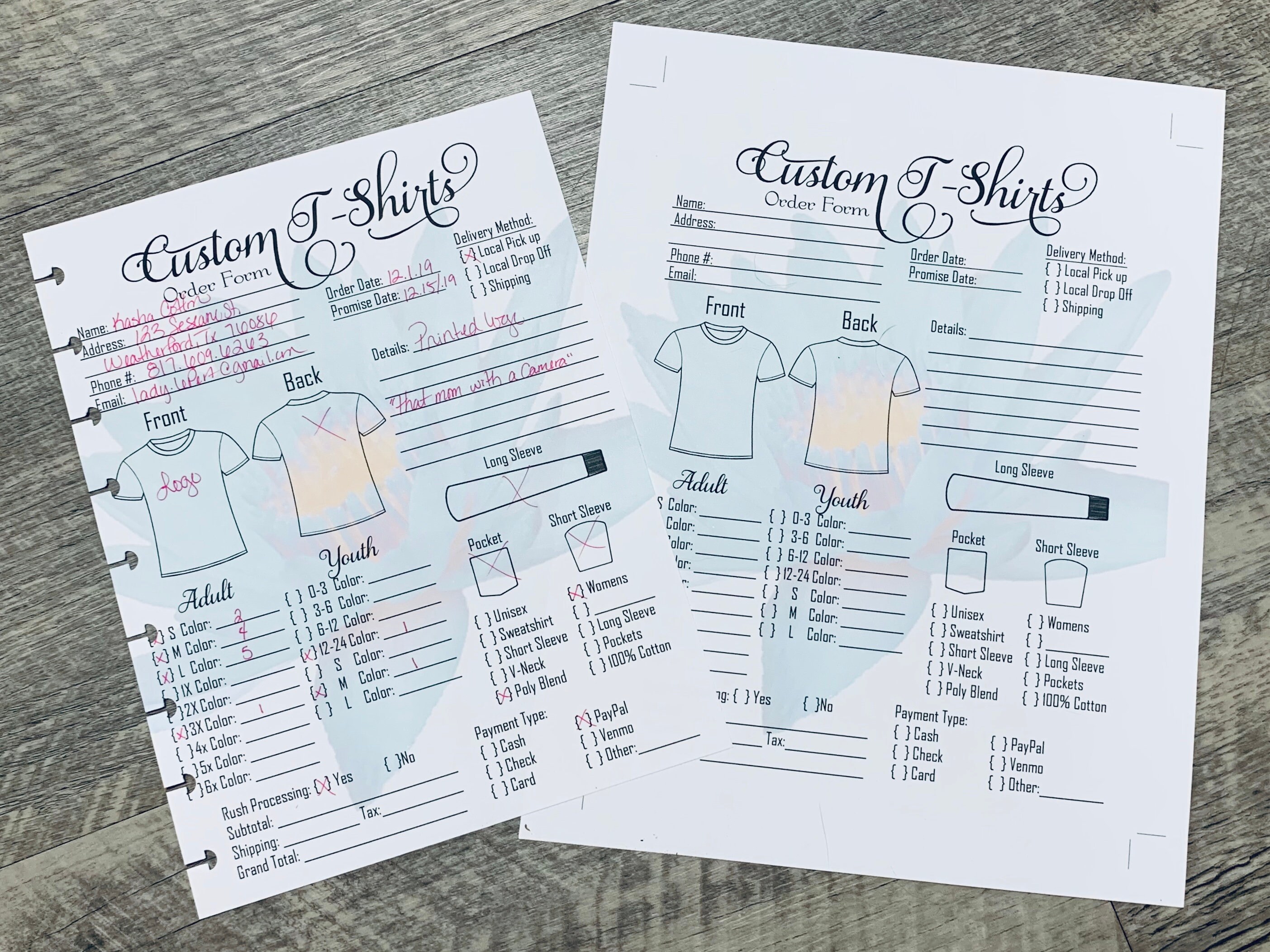 Custom T-shirt Print Ready Order Form With Editable Invoice Information ...