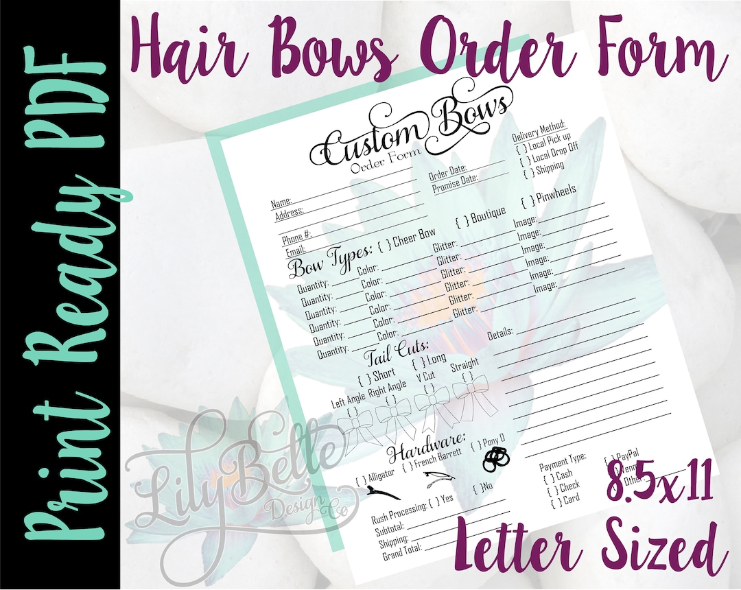 Custom Bows Print Ready Order Form in Letter Sized in Pdf Form - Etsy