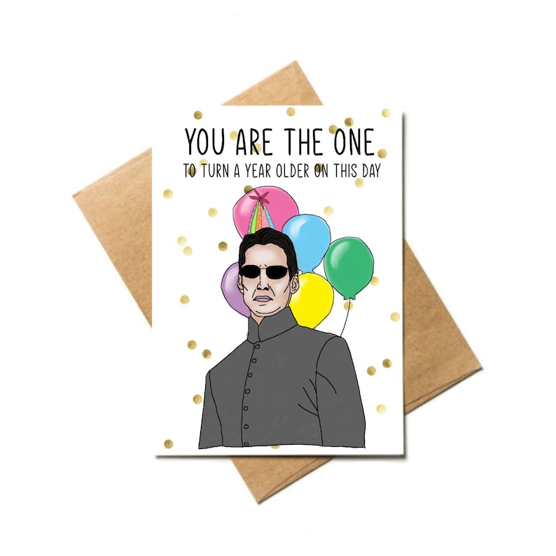 Neo the Matrix Keanu Reeves funny birthday card with sticker | Etsy Neo the Matrix Keanu Reeves funny birthday card with sticker | Etsy