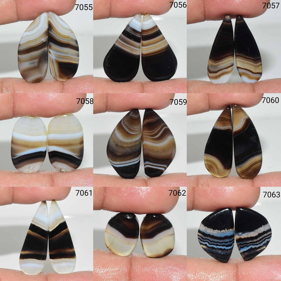 Rare Designer Matched Black Banded Agate Pair Cabochon, Banded Agate ...