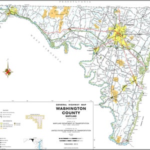 Washington County Highway Map 2013 Maryland Area USA Birds Eye | Etsy