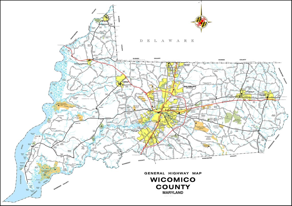 Wicomico County Highway Map 2013 Maryland Area USA Birds Eye | Etsy