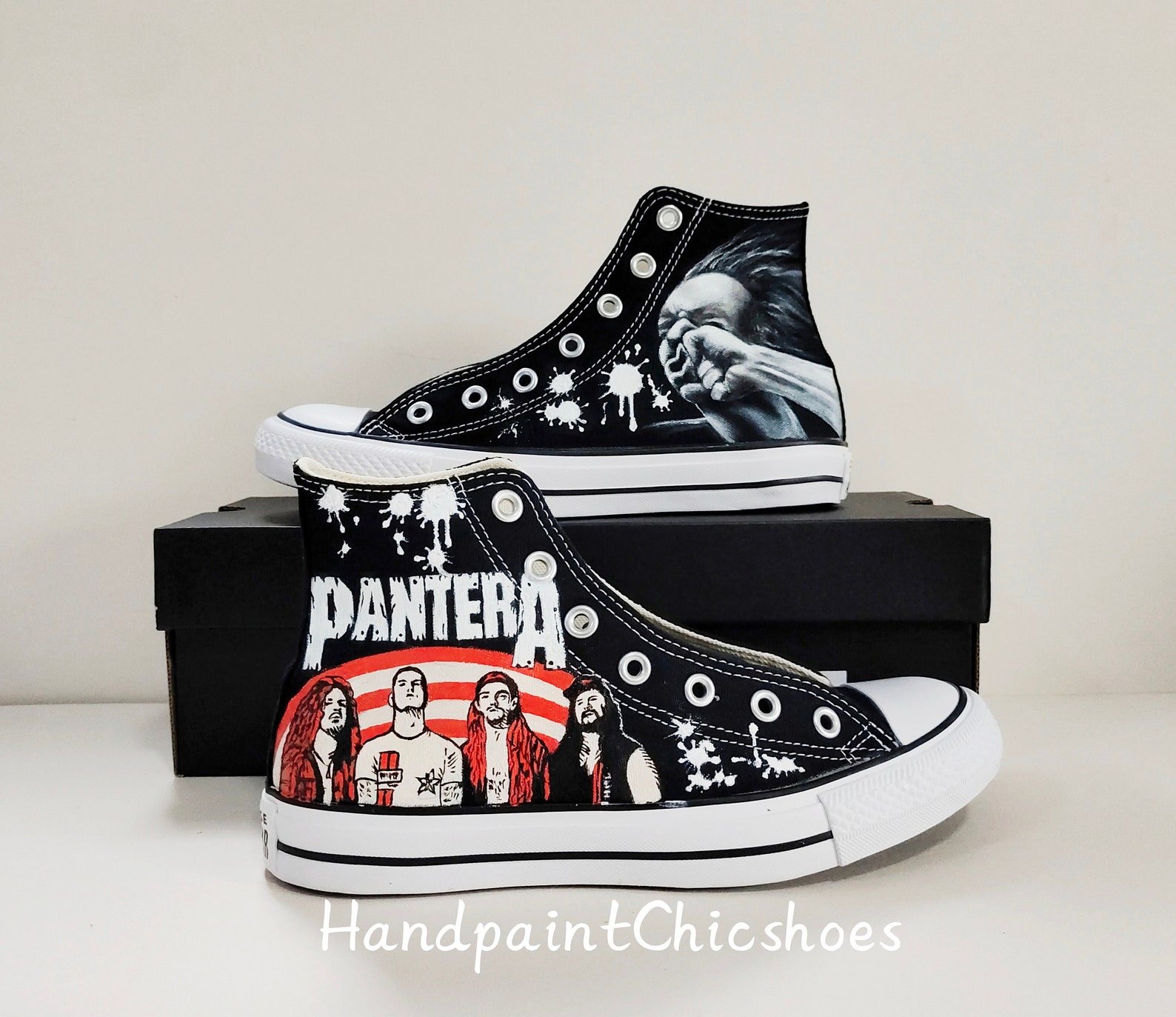Handpainted Pantera Converse High Tops: Custom Rock Band Shoes - Etsy