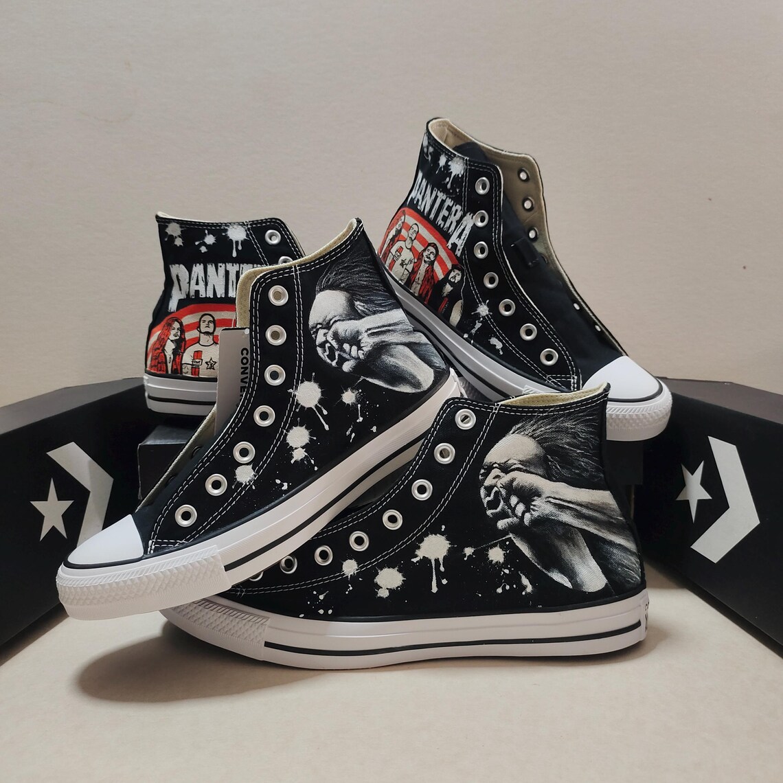 Handpainted Pantera Converse High Tops: Custom Rock Band Shoes - Etsy