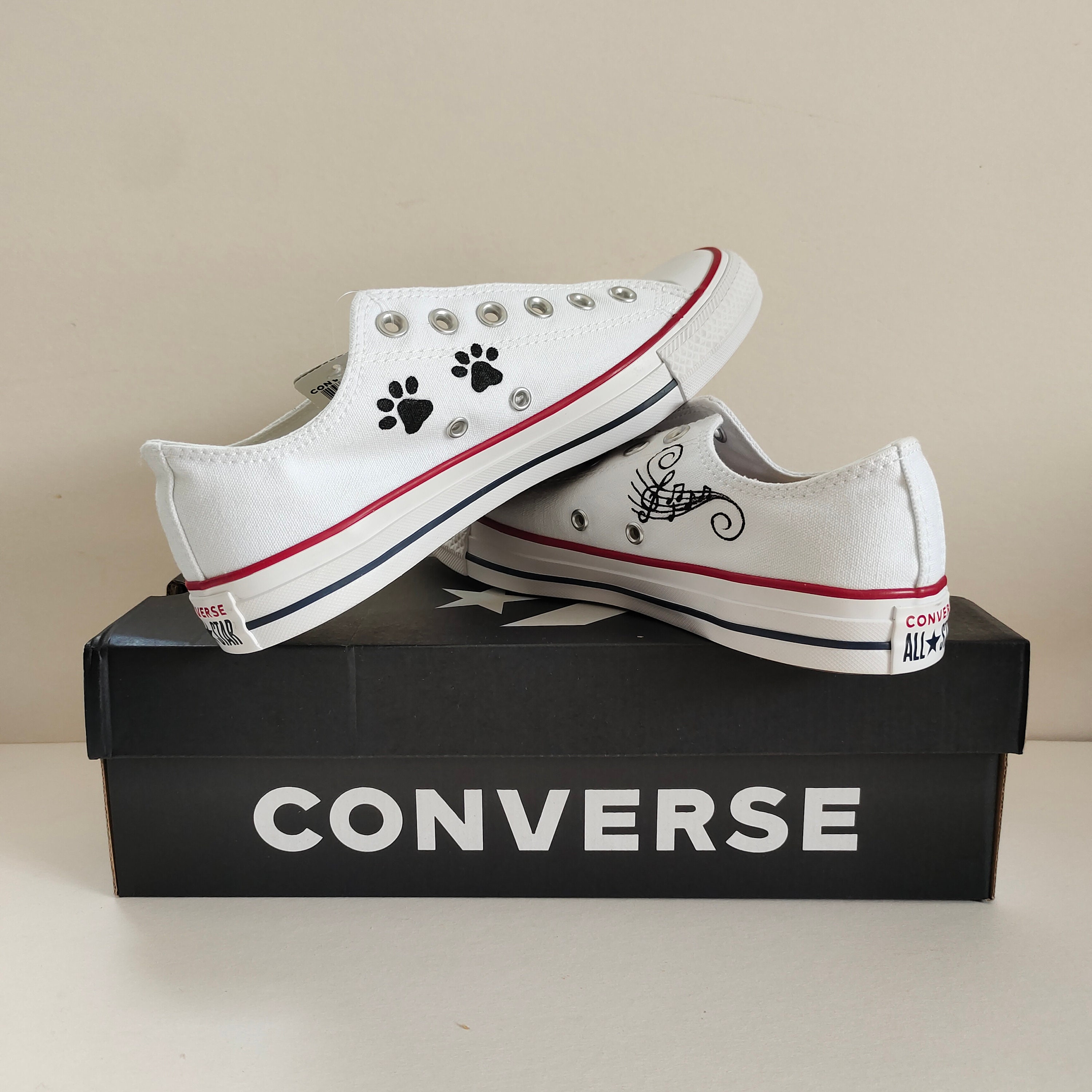 Hand Painted Cartoon Dog, Custom Converse,play Piano Design - Etsy