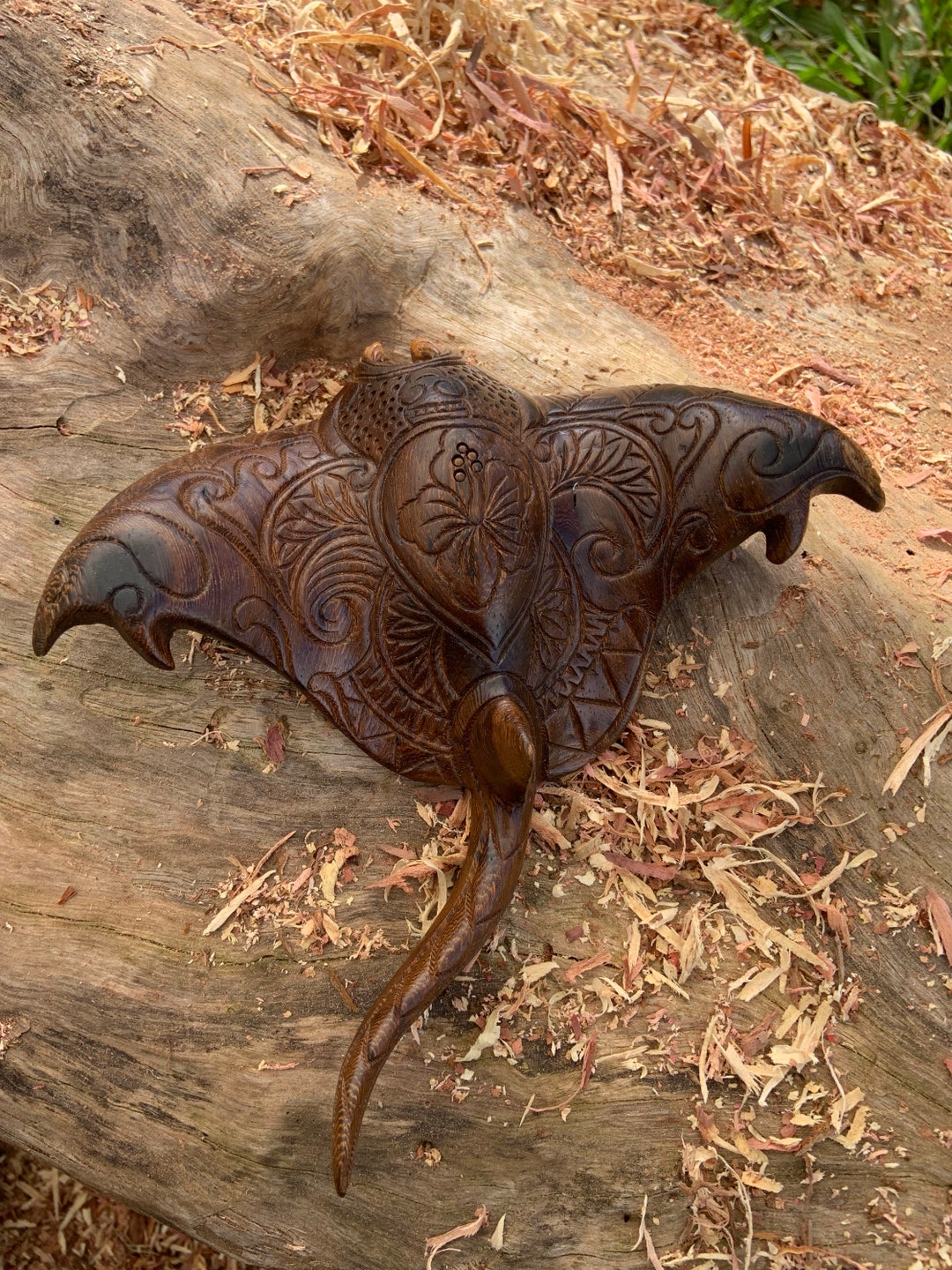 10" Manta Ray, Polynesian Tribal Designs, Woodcarving Stingray, Manta ...