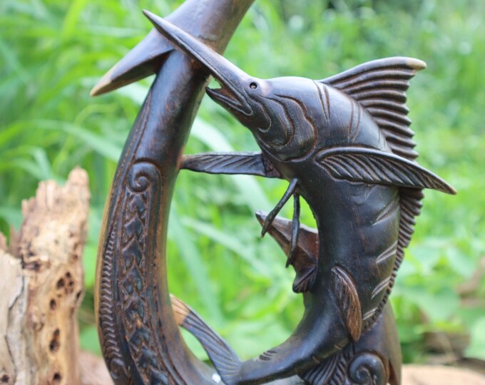 11 Marlin Fish With Hawaiian Maui Fishing Hook, Wooden Fish Hook ...