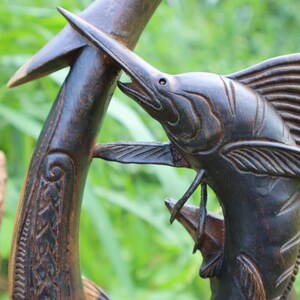 11" Marlin Fish With Hawaiian Maui Fishing Hook, Wooden Fish Hook ...