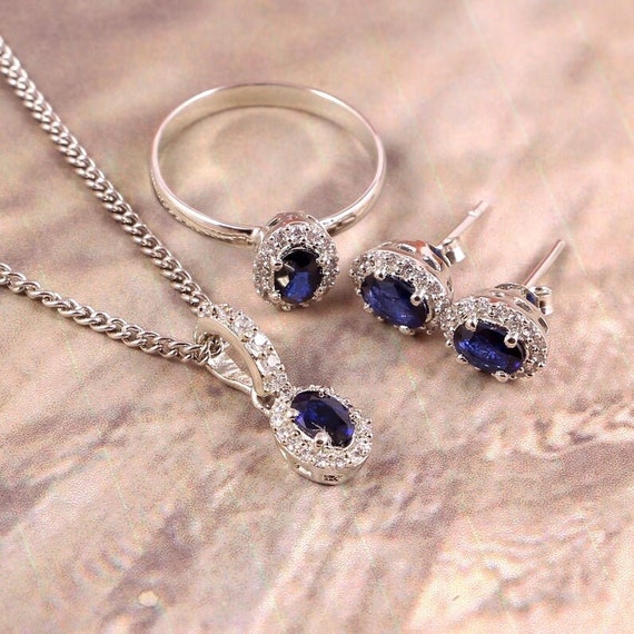 Sapphire ring and necklace set store