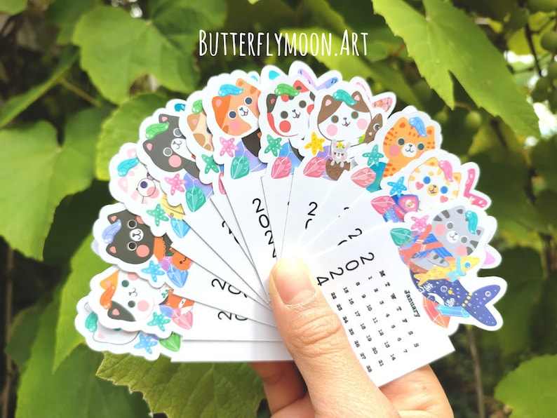 Mini Cat Calendar 2024 Stickers, 2024 Desk Calendar Sticker, Monthly ...