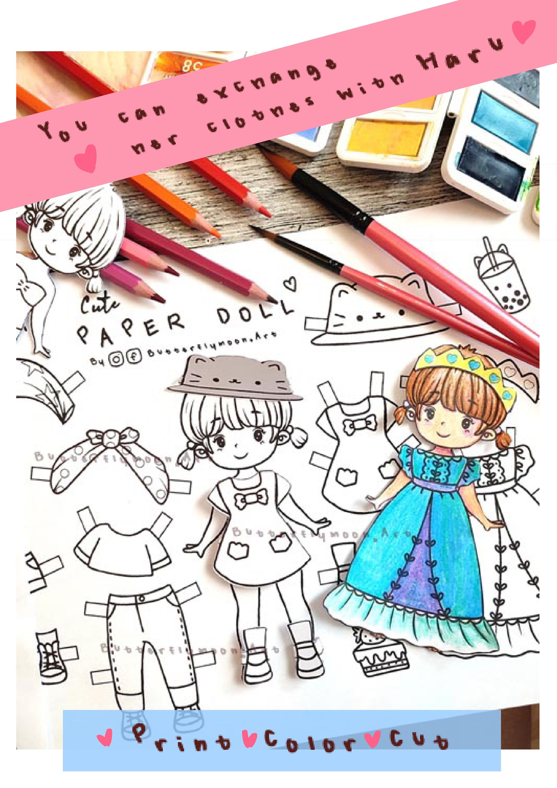Cute Yumi Paper Doll, Printable Paper Doll,instant Download, Coloring ...