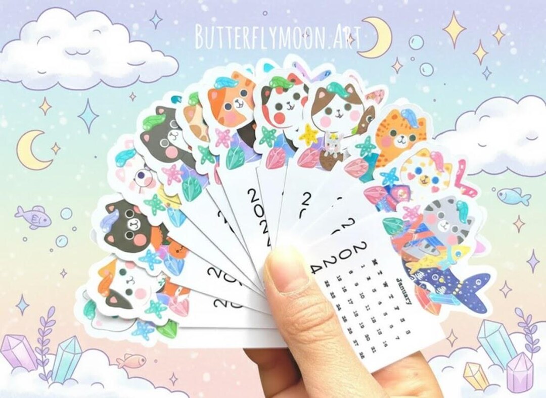Mini Cat Calendar 2026 Stickers, 2026 Desk Calendar Sticker, Monthly ...