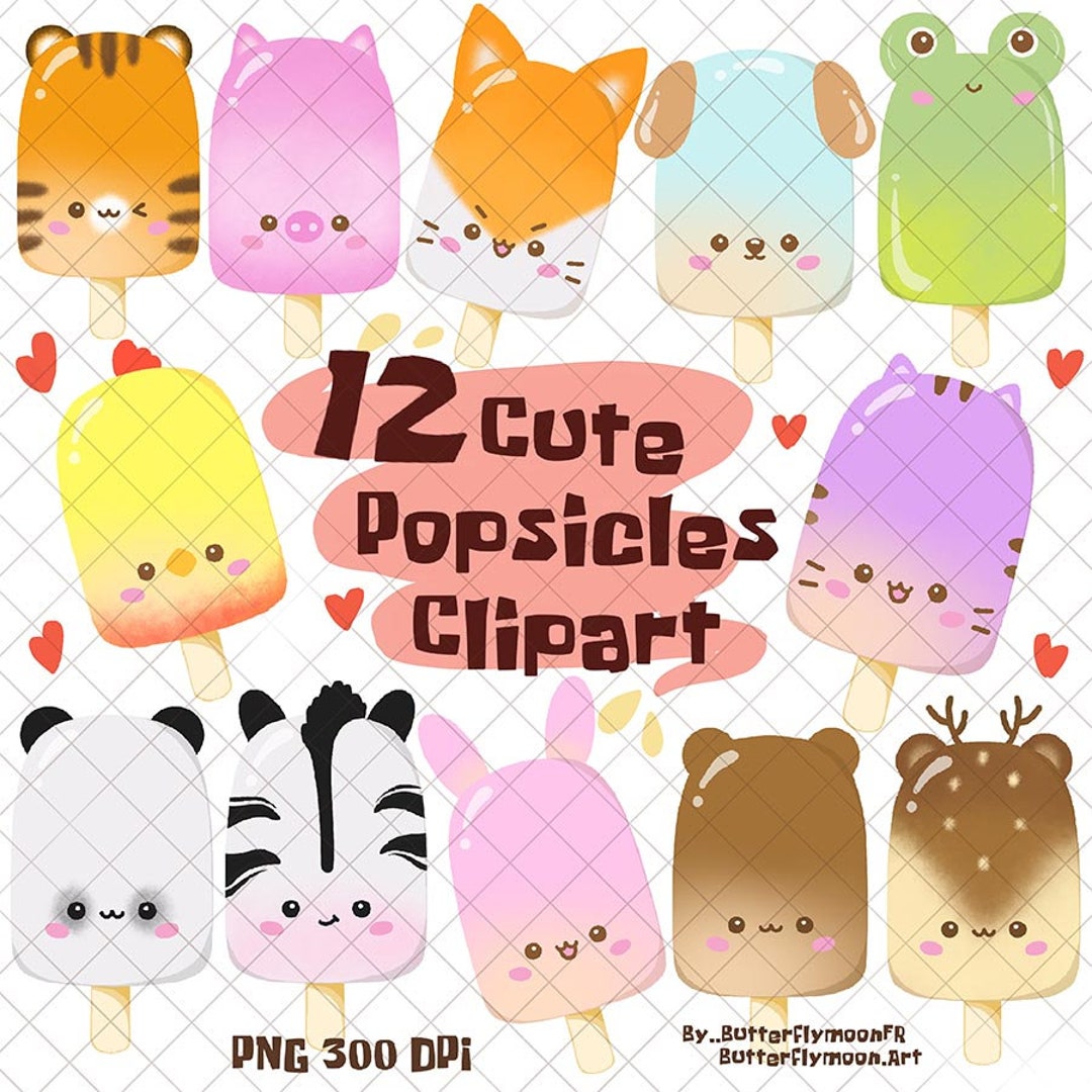 Cute Animal Popsicles Clipart, Ice Cream Clipart , Hand Drawn Digital ...