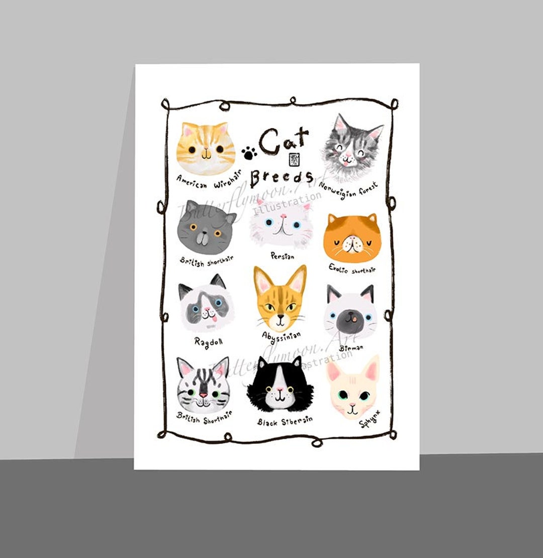 Cat Breeds Print Cat Breed Poster Cat Lovers Unique Gift - Etsy