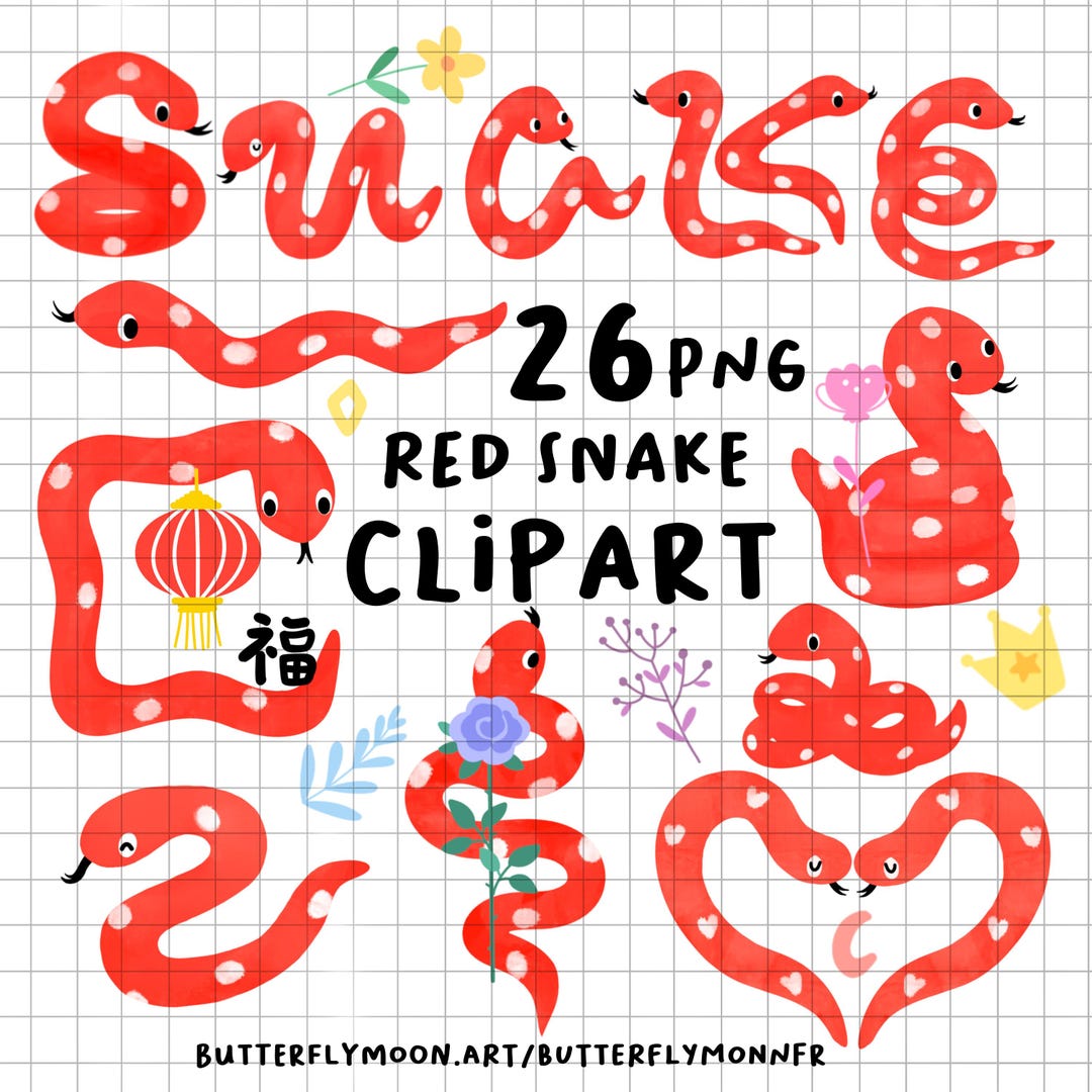 Cute Kawaii Red Snake Clipart, Kawaii Red Snake Clipart, Cute Red Snake ...