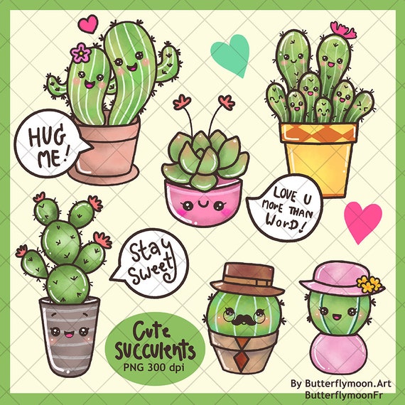 Cute Cactus Clipart Succulent Clipart Kawaiicute | Etsy