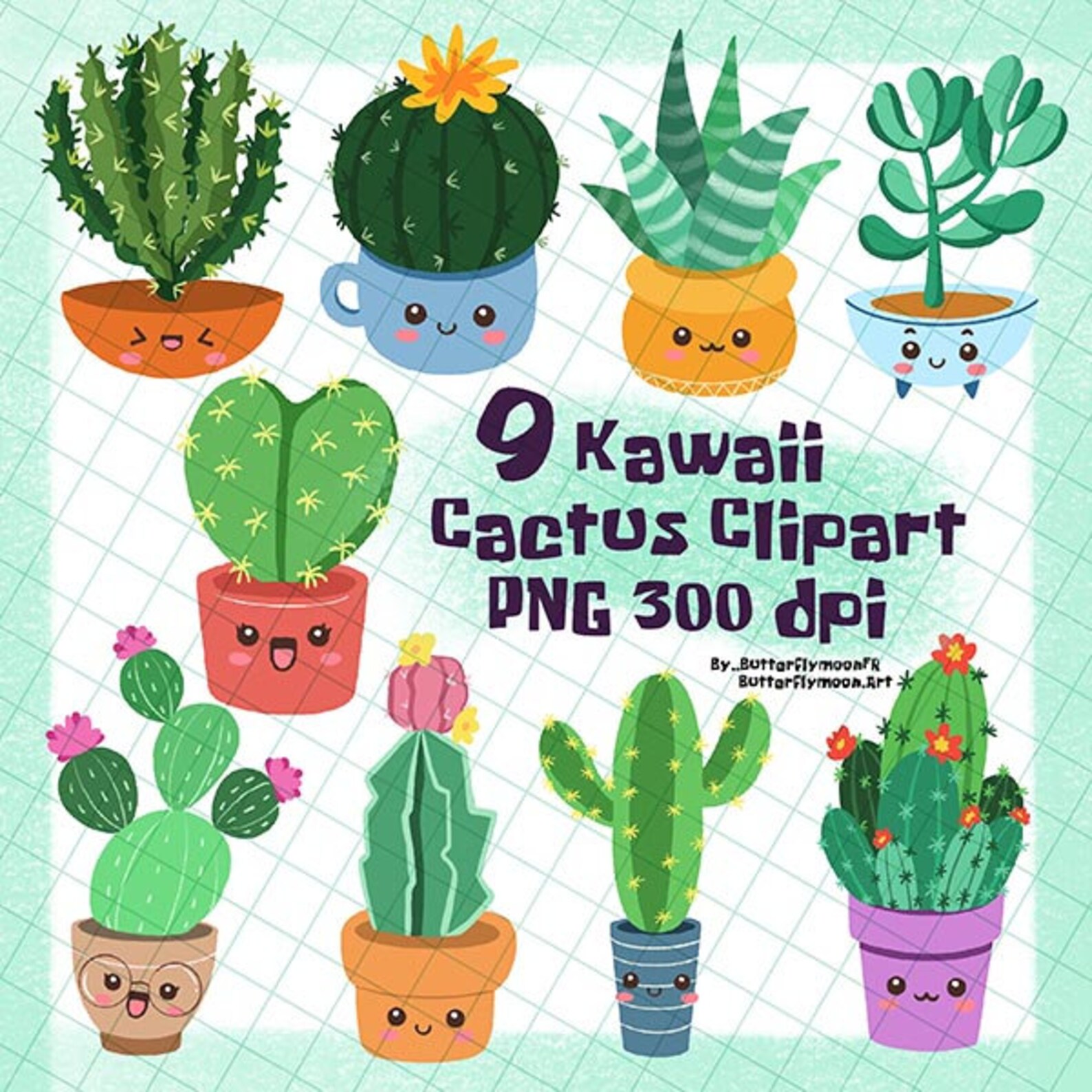 Cute Cactus Clipart, Cute Succulent Clipart, Hand Drawn Digital Clipart ...