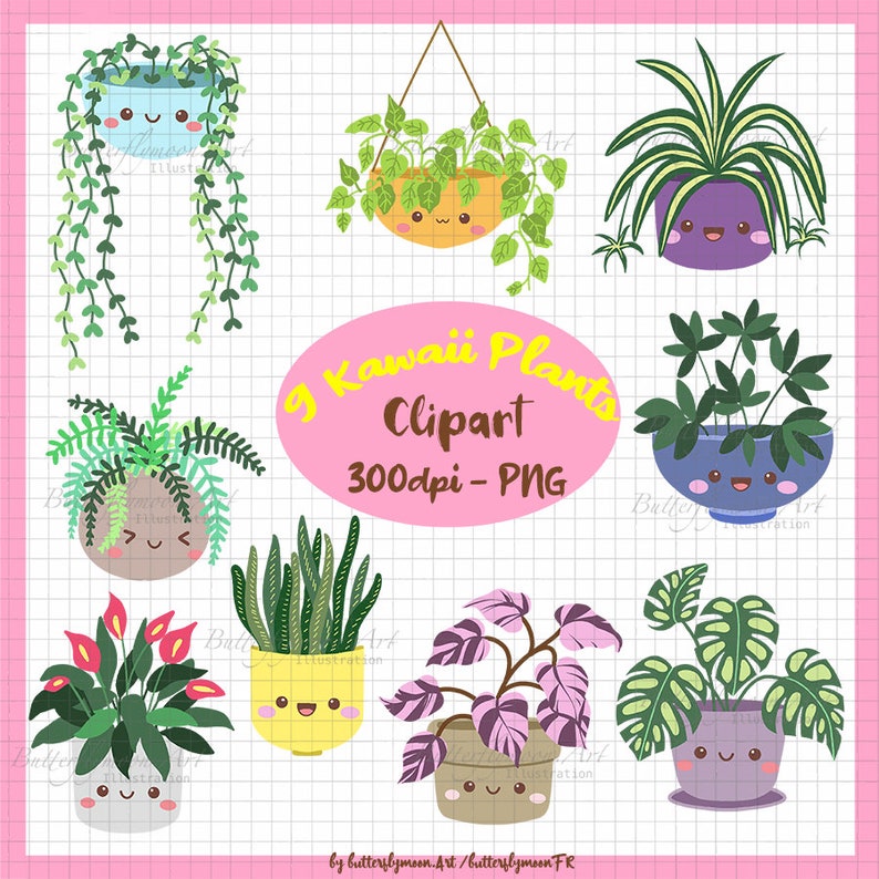 Cute Plants Clipart, Kawaii Plants Clipart, Kawaii Indoor Plant, Garden ...