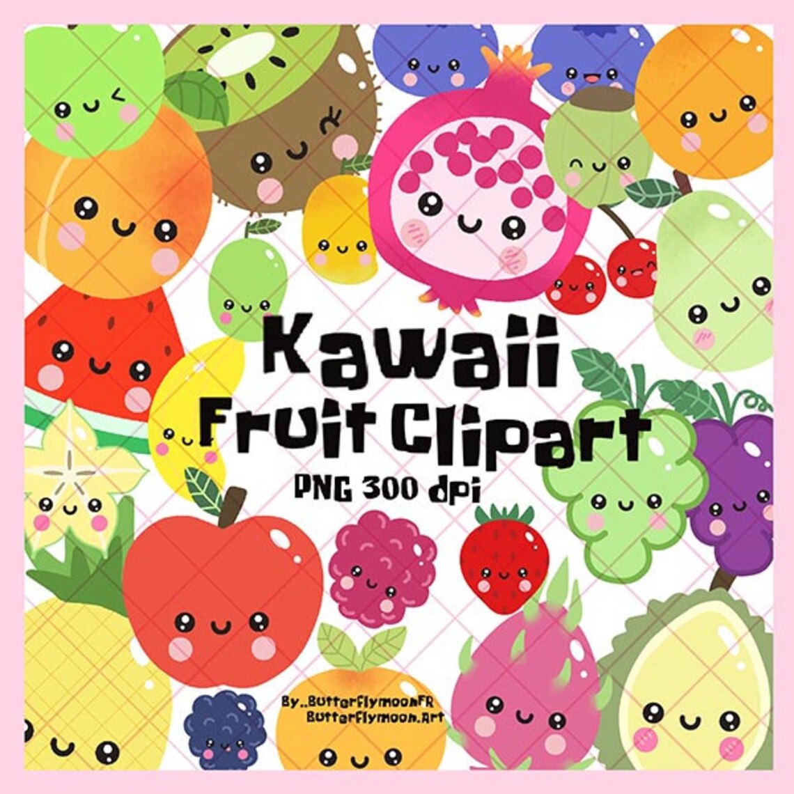 Cute Fruit Clipart, Kawaii Fruit Clipart, Art Images, Fruit Designs ...